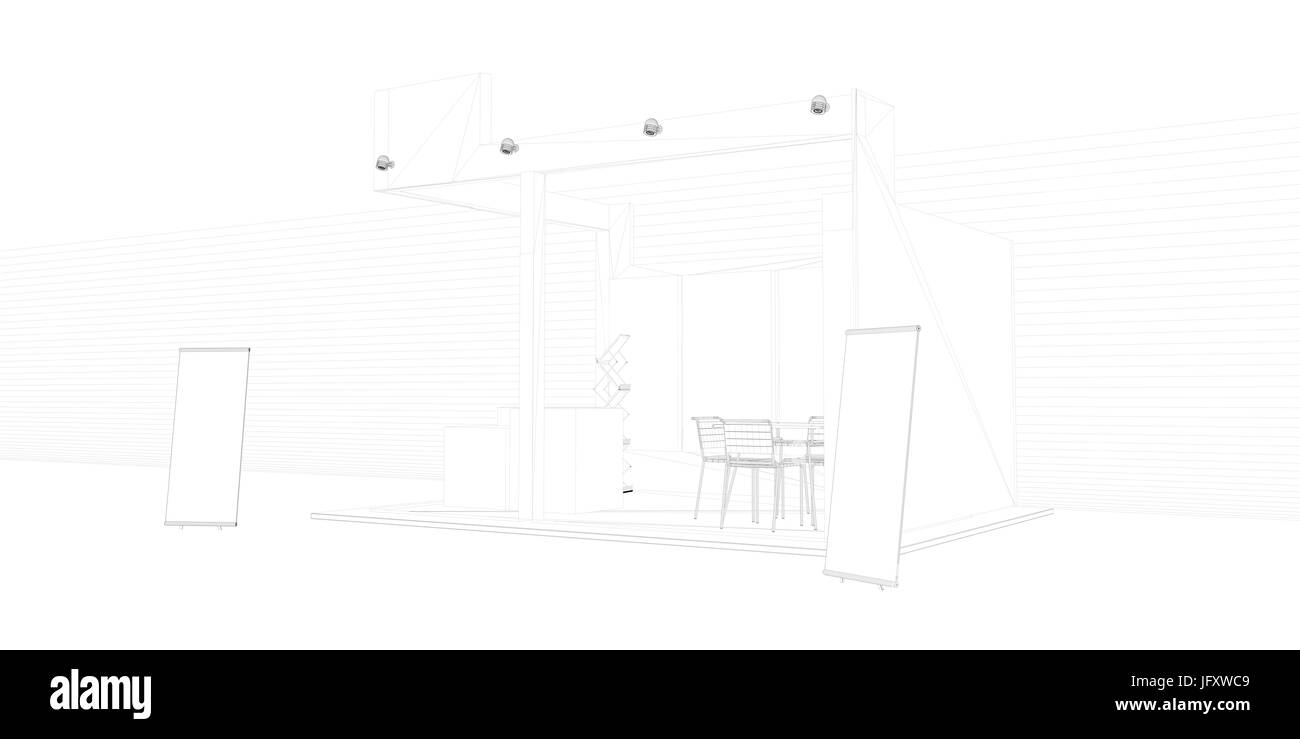 3d rendering of an outlined exhibition with white background Stock ...