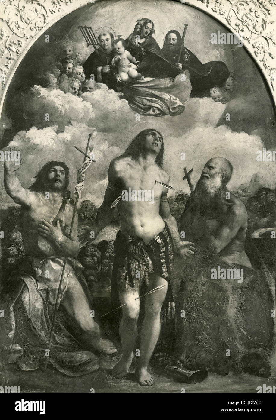 Saints Sebastian, Jerome, and John, altarpiece by Dosso Dossi, Modena ...