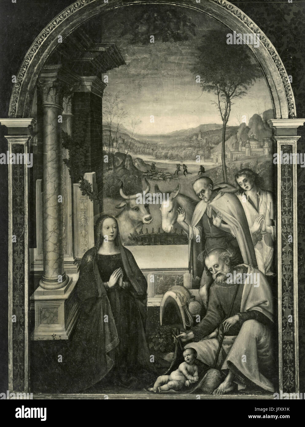 The Crib with the adoration of the shephards, painting by Matteo ...