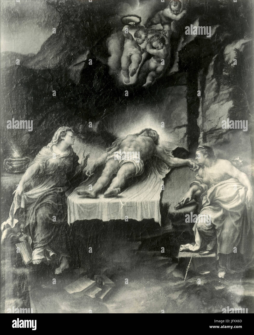 Dead Christ with angels, painting by Lelio Orsi, Modena, Italy Stock ...