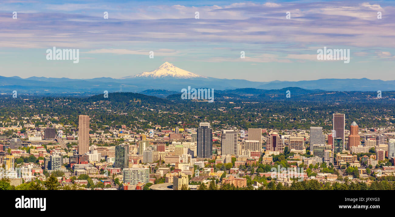 Portland Oregon Downtown Cityscape with Mt. Hood in the background ...