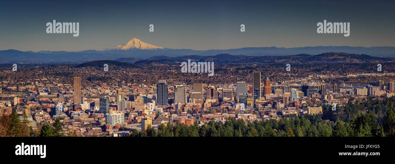 Portland Oregon Downtown Cityscape in the Fall colors, with Mt Hood in ...
