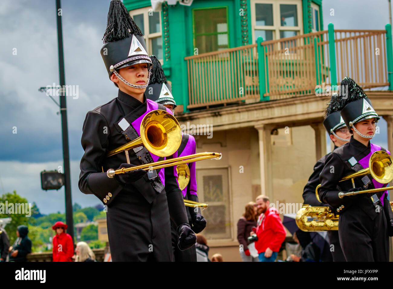 Portland, Oregon, USA - June 10, 2017: Sunset High School Marching Band ...