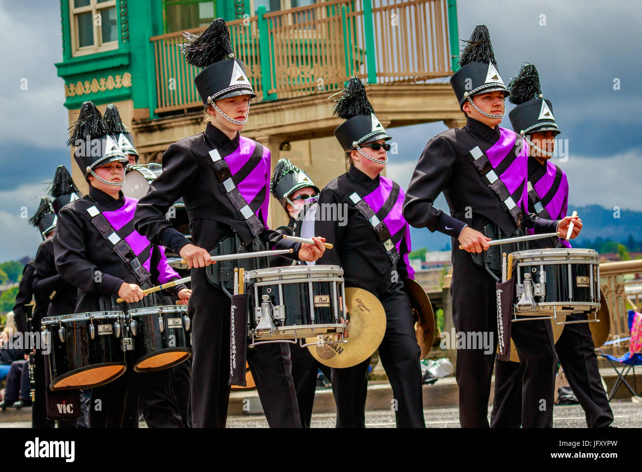 Portland, Oregon, USA - June 10, 2017: Sunset High School Marching Band ...
