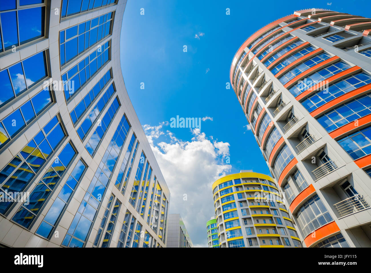 Modern city quarter bottom view Stock Photo - Alamy