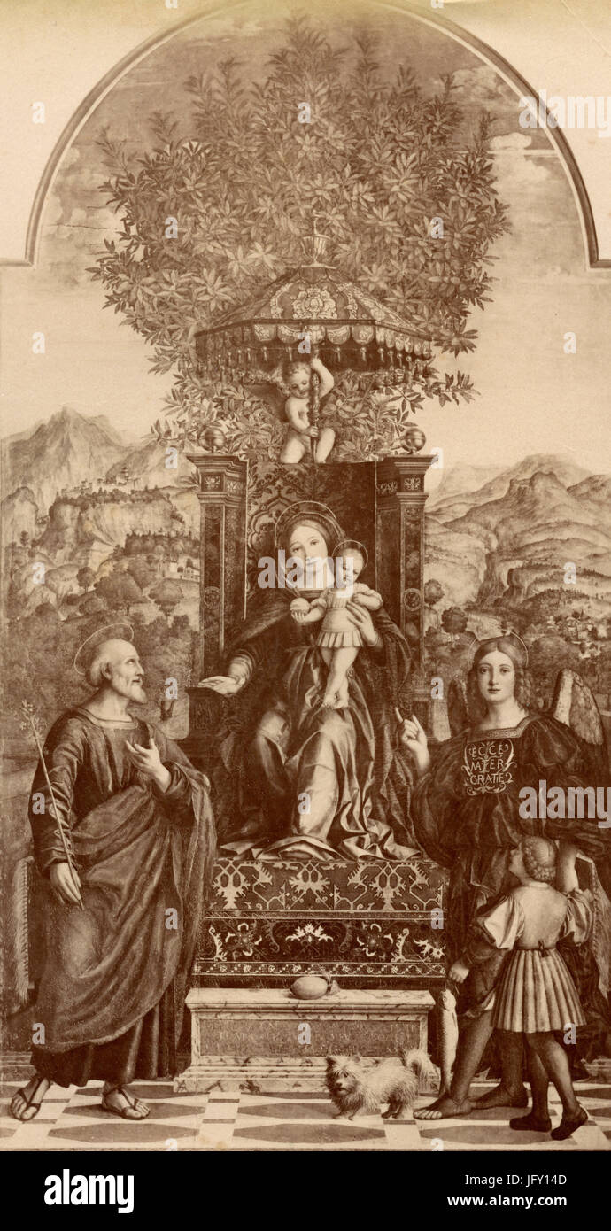 Enthroned Virgin with child, Arcangel Raphael and Saint Joseph ...