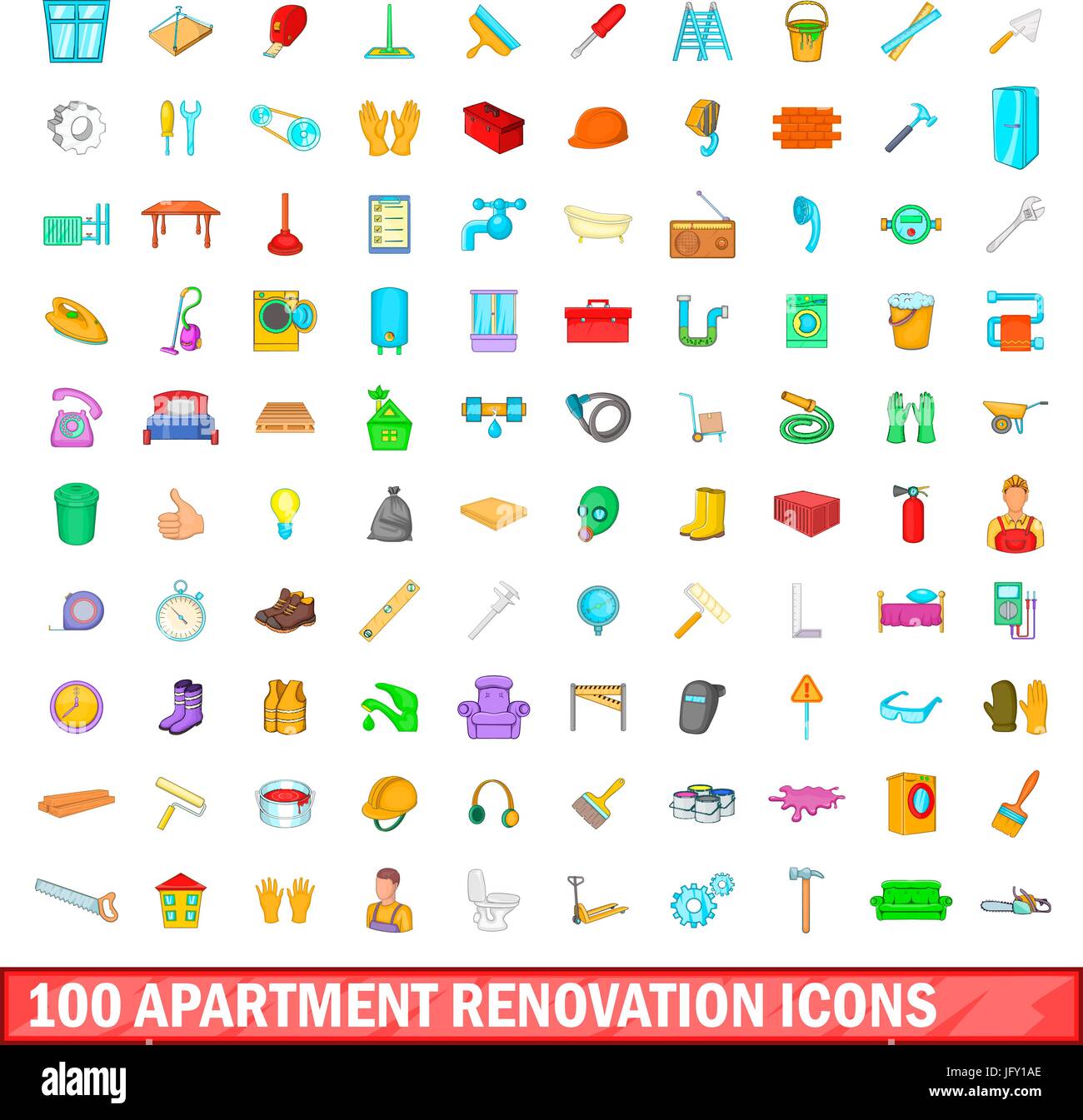 100 apartment renovation icons set, cartoon style Stock Vector Image ...