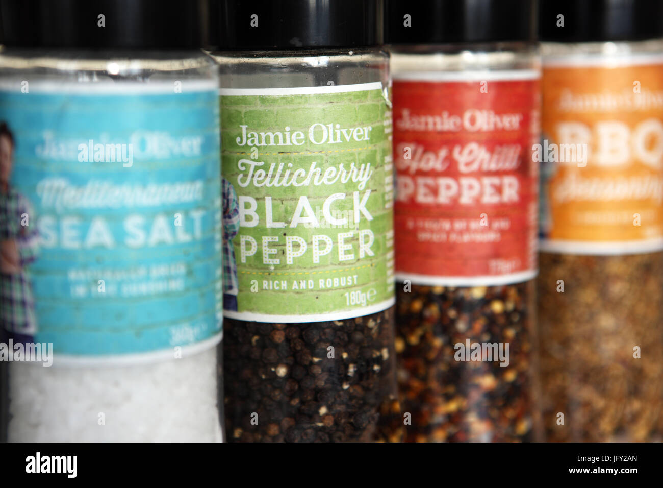 Jamie Oliver branded condiment products Stock Photo - Alamy
