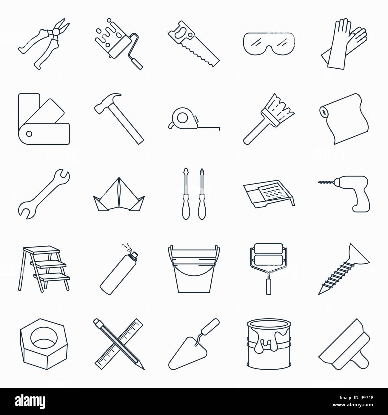 Collection of outline repair and building tools icons Stock Vector ...