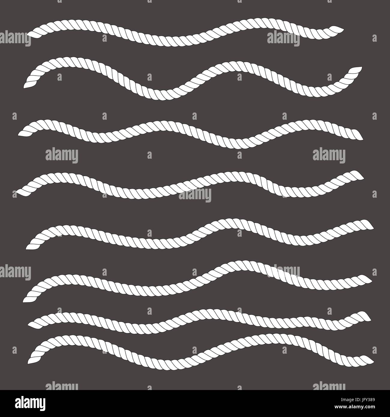 Wavy shapes horizontal white ropes on black background Stock Vector ...