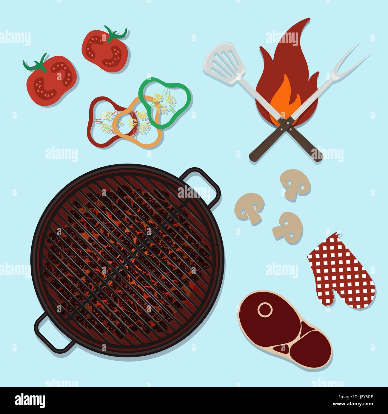 Bbq grill party top view cooking vector illustration Stock Vector Image ...
