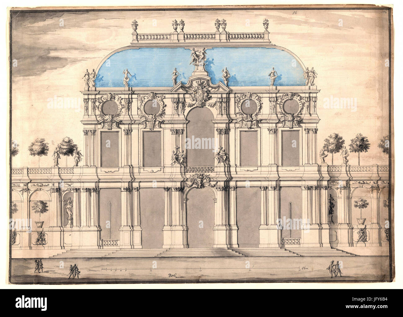 Dresden, Wallpavillon Vorentwurf, fünfachsiges Gebäude Stock Photo - Alamy