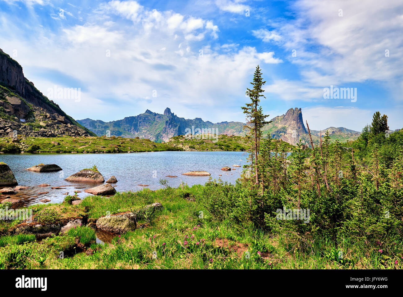 Glacial lake in hanging valley. Nature Park Ergaki. Western Sayan ...