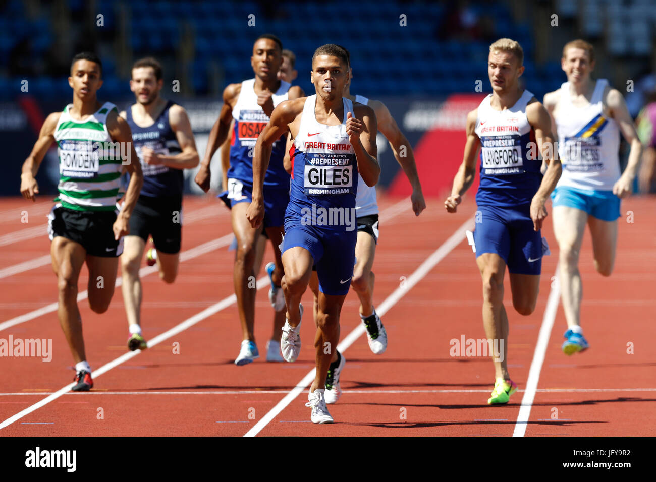Elliot Giles (centre) wins the Men's 800 Metres Final during day two of ...