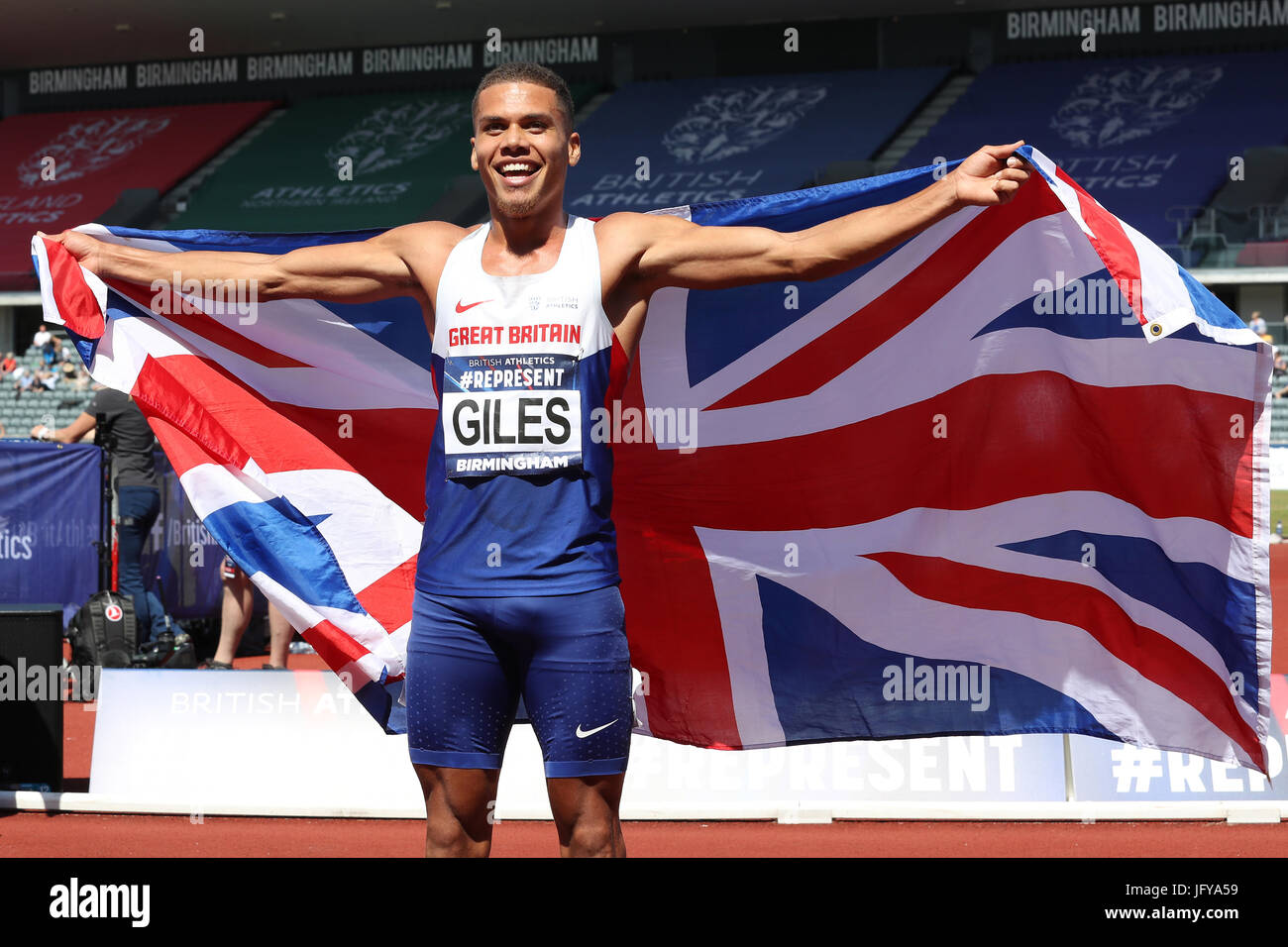 Elliot Giles celebrates winning the Men's 800 Metres Final during day ...