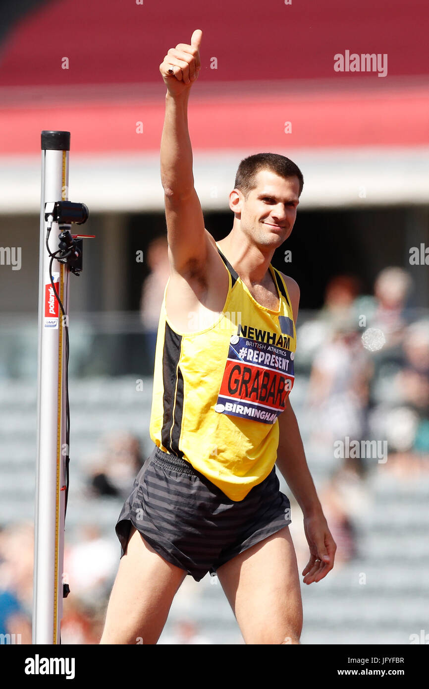 Robbie Grabarz celebrates winning the Mens High Jump Final during day ...