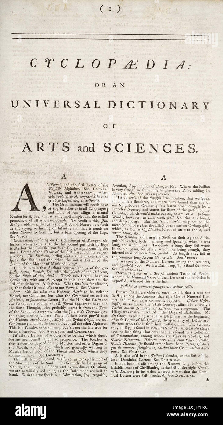 Cyclopaedia, Chambers - Volume 1 - 0046 Stock Photo - Alamy