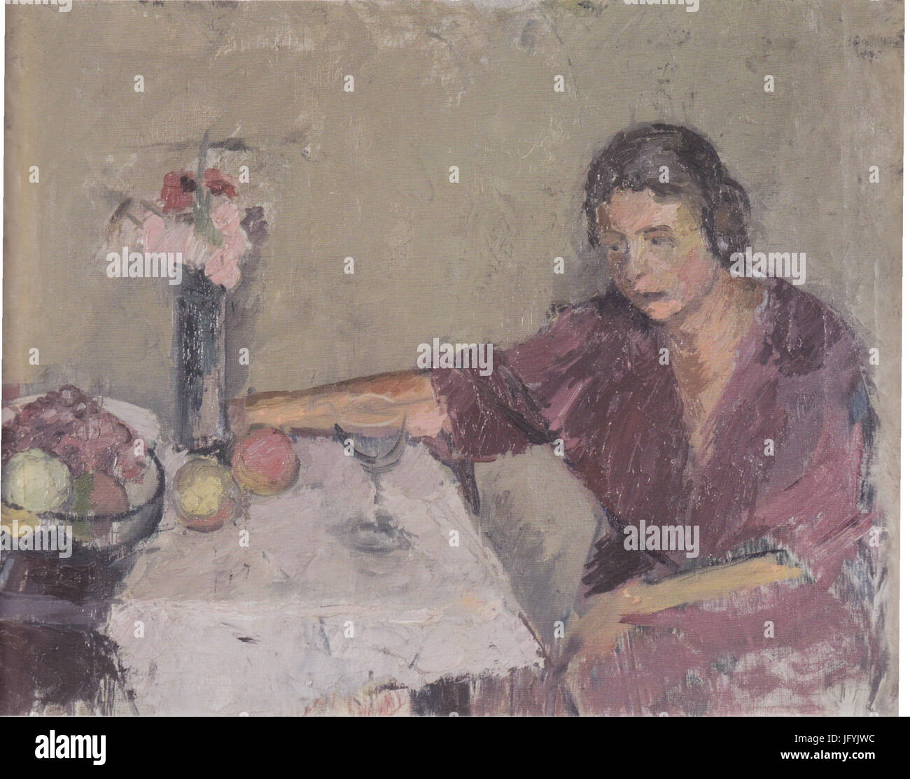 Felix Esterl - Frau des Künstlers mit Blumen, Früchten und Glas - ca ...