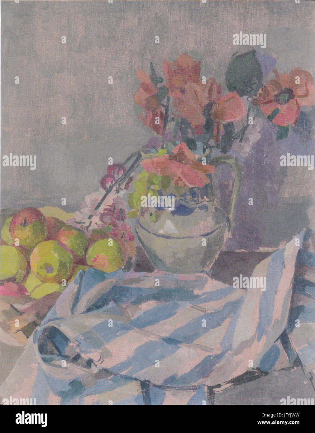 Felix Esterl - Stillleben mit Mohnblumen, Äpfeln und Tuch Stock Photo ...