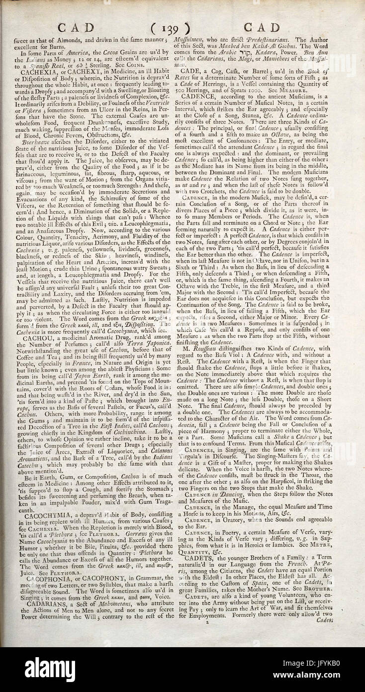 Cyclopaedia, Chambers - Volume 1 - 0289 Stock Photo - Alamy