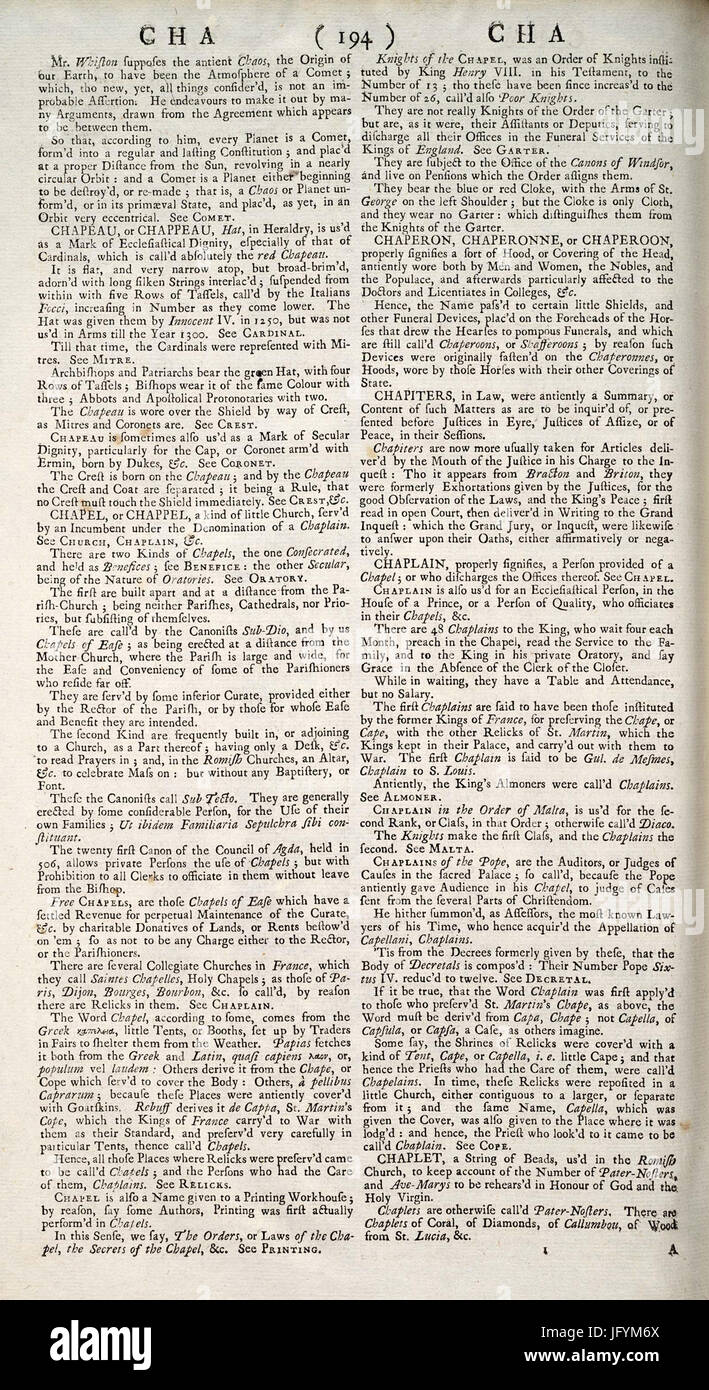 Cyclopaedia, Chambers - Volume 1 - 0348 Stock Photo - Alamy