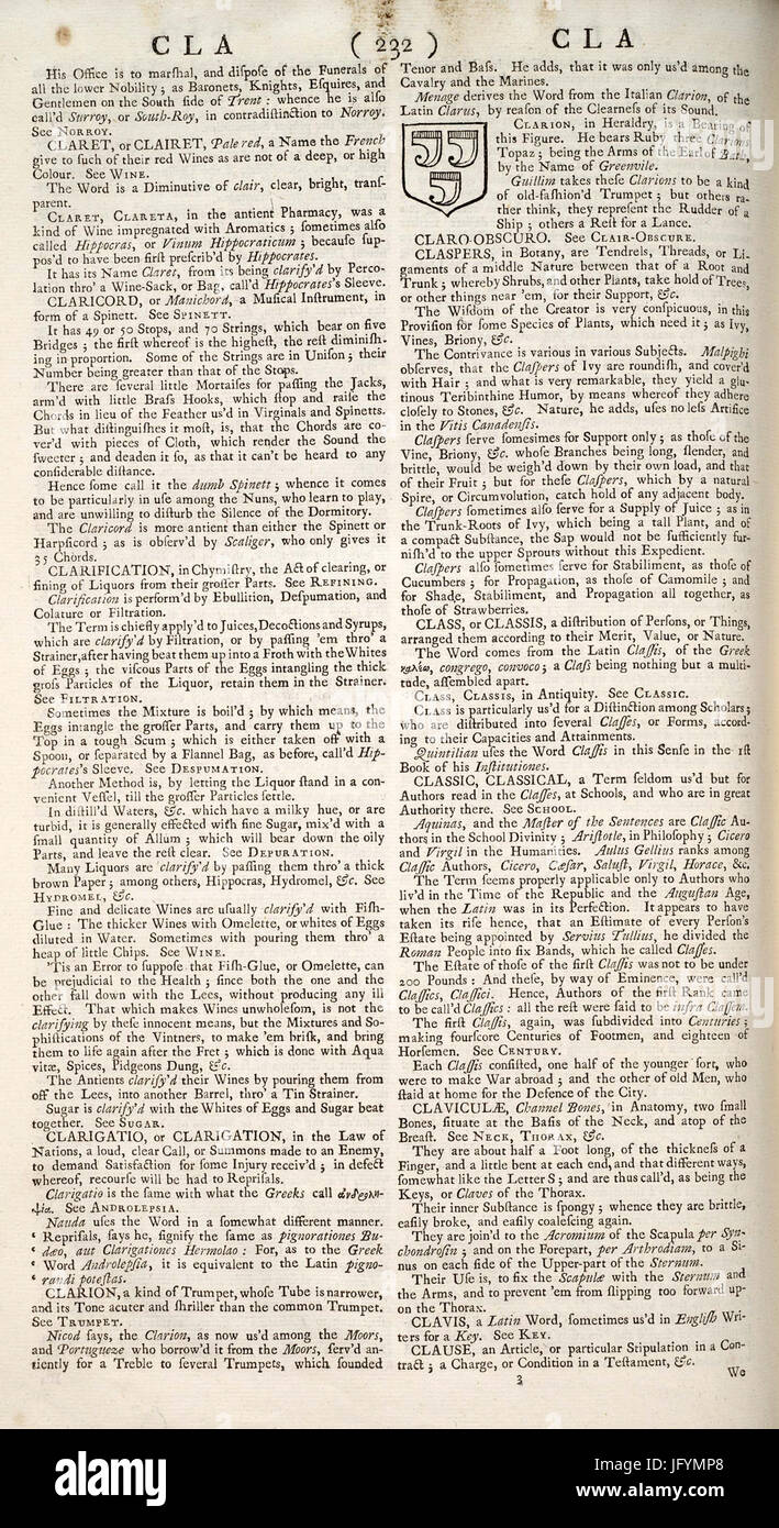 Cyclopaedia, Chambers - Volume 1 - 0386 Stock Photo - Alamy