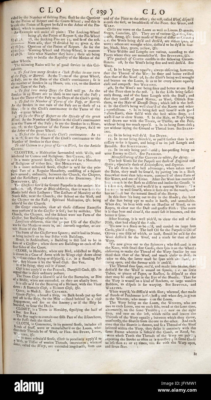 Cyclopaedia, Chambers - Volume 1 - 0393 Stock Photo - Alamy