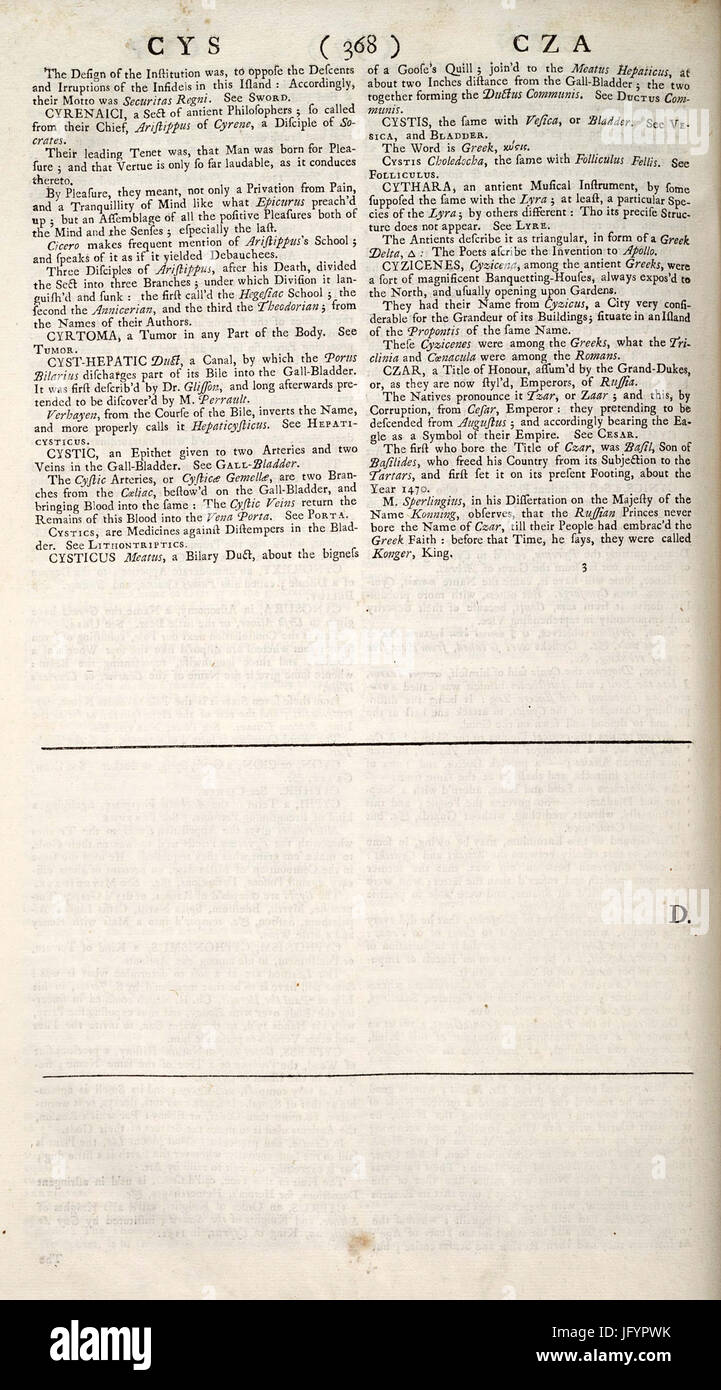 Cyclopaedia, Chambers - Volume 1 - 0524 Stock Photo - Alamy