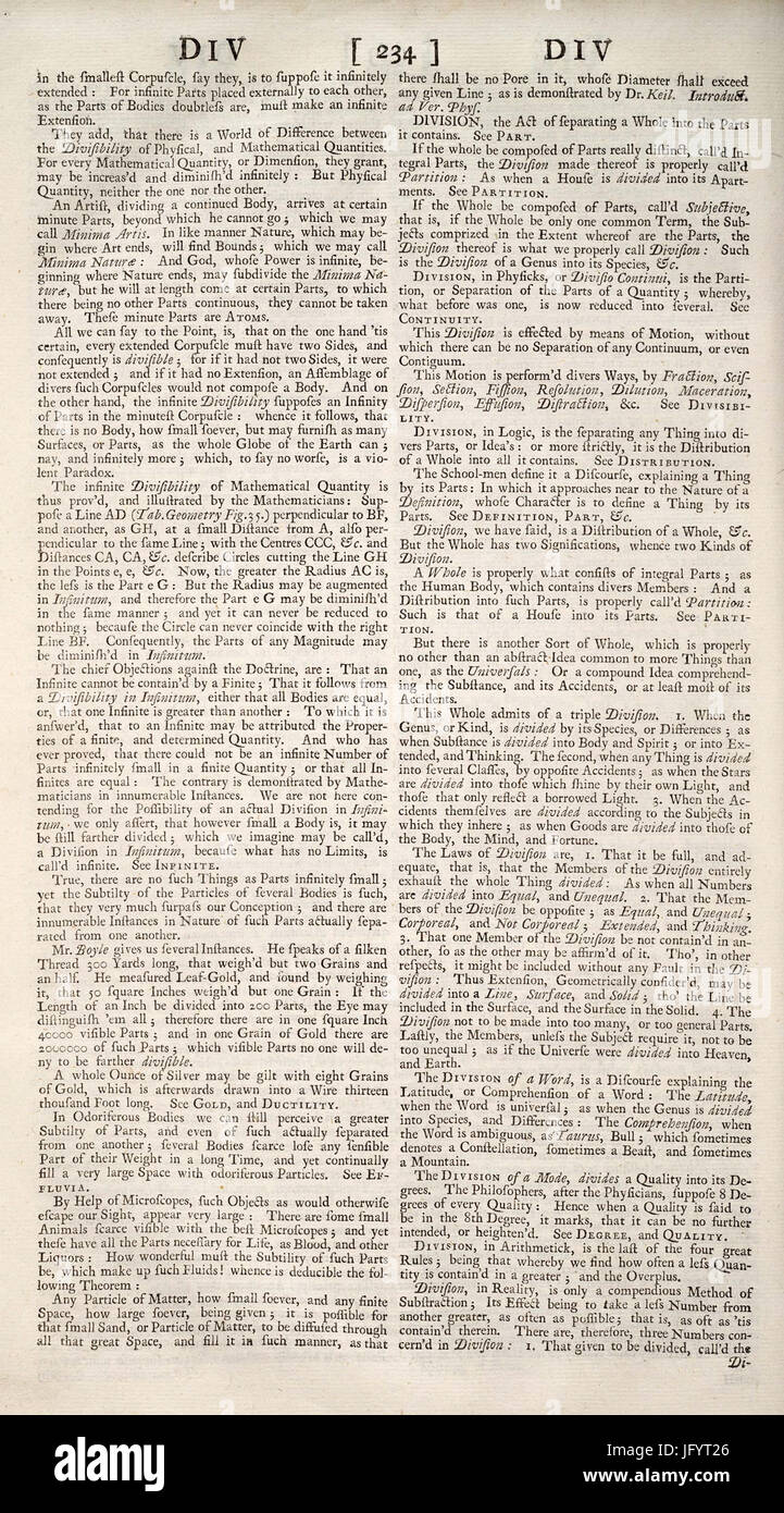 Cyclopaedia, Chambers - Volume 1 - 0600 Stock Photo - Alamy