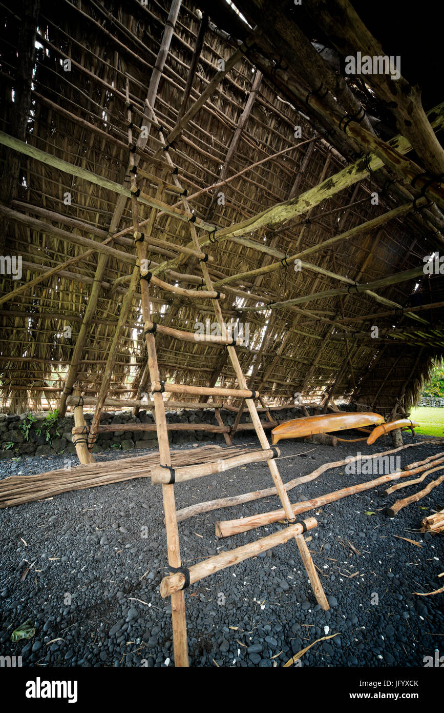 Ladder in canoe shed. Piilanihale Heiau. Kahanu Garden. Hana Hawaii ...