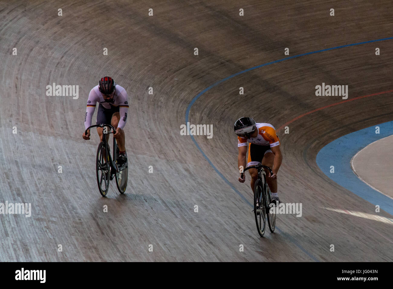 Two bikers are seen during the Athens Track Grand Prix 2017. The ...