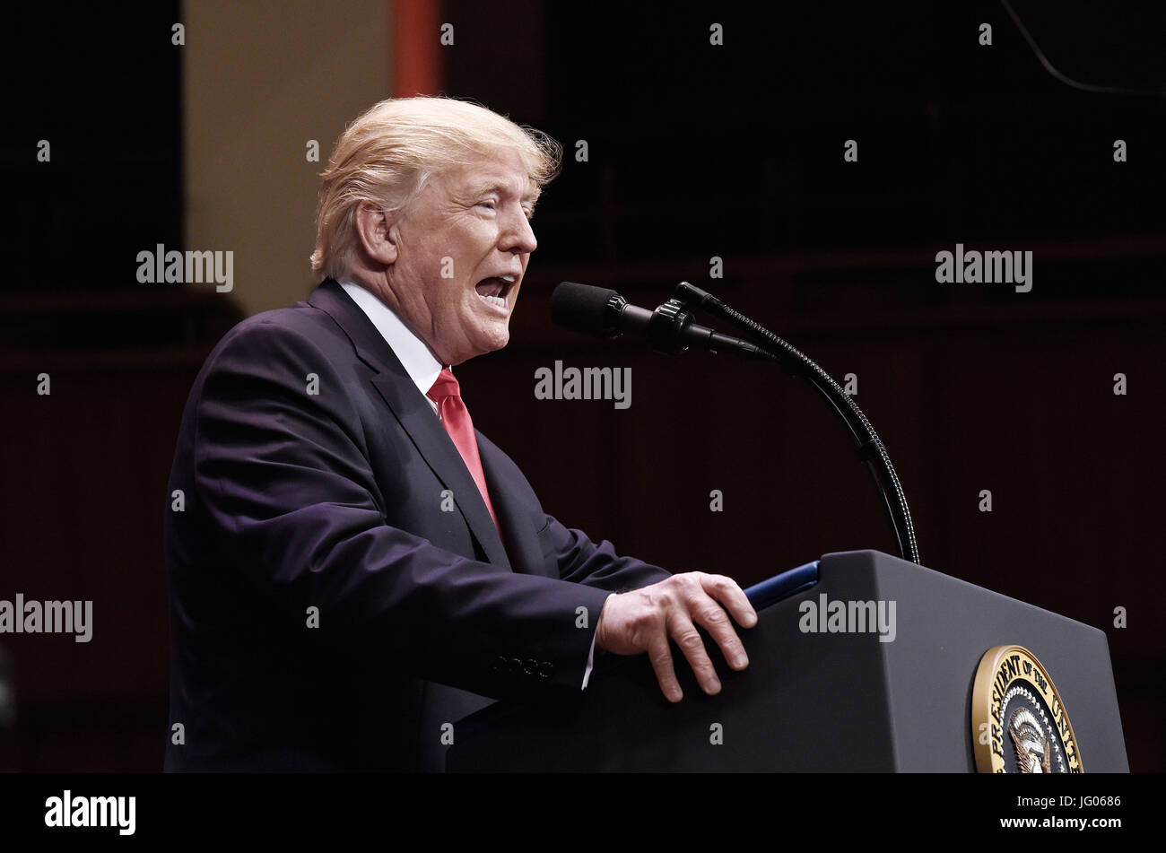 United States President Donald J. Trump makes remarks during the ...