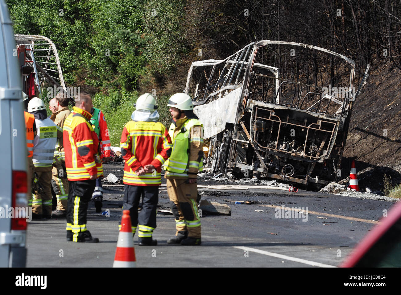 Muenchberg, Germany. 3rd July, 2017. Fire fighters and emergency ...