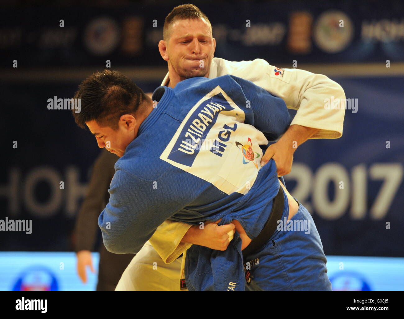 Czech judoka Lukas Krpalek (in the white dress) and Mongolian judoka ...