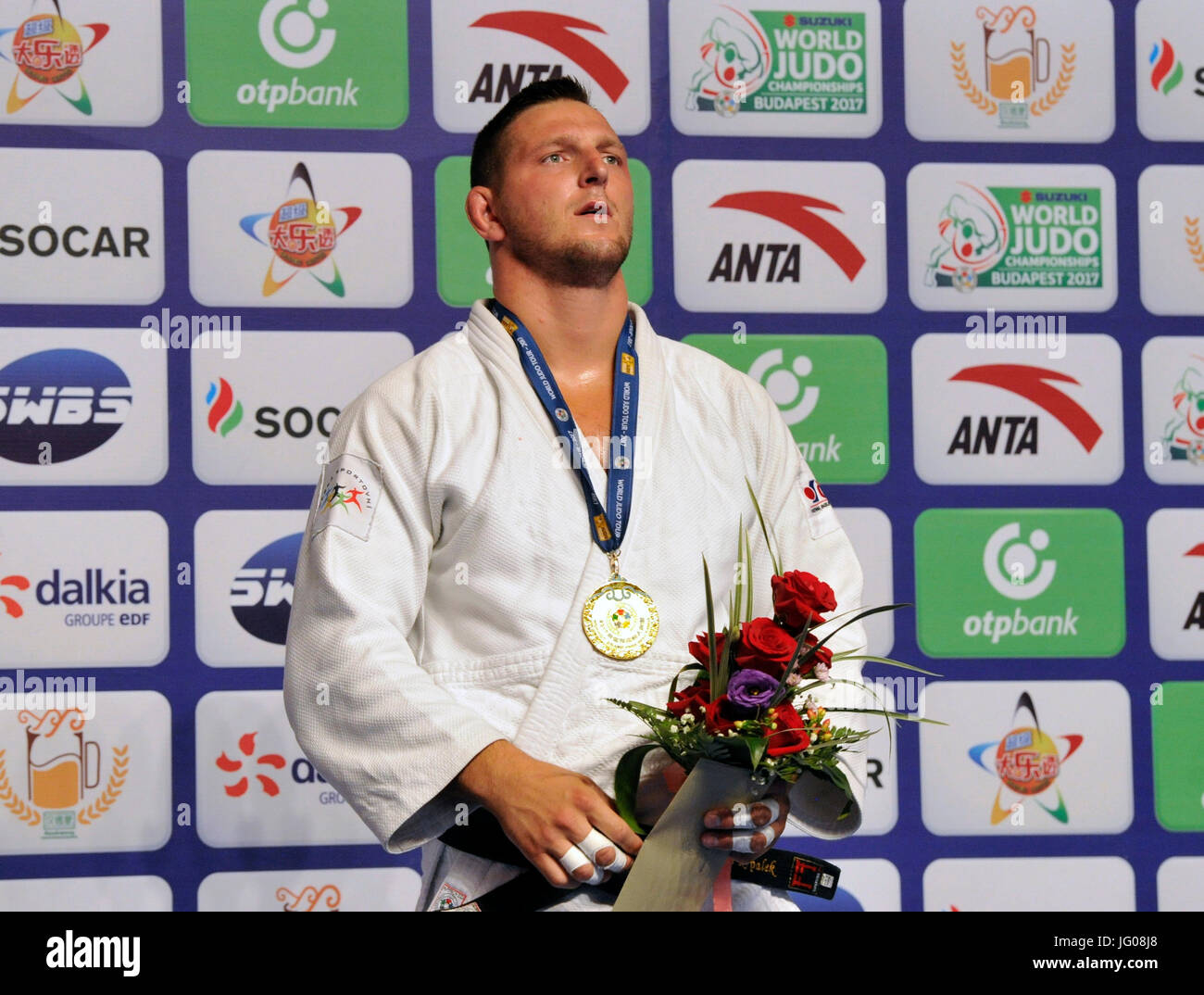 Czech judoka Lukas Krpalek poses with the gold medal after his win in ...