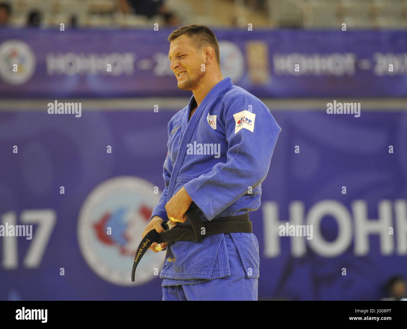 Czech judoka Lukas Krpalek hurts back pain during the Grand Prix in Chu ...