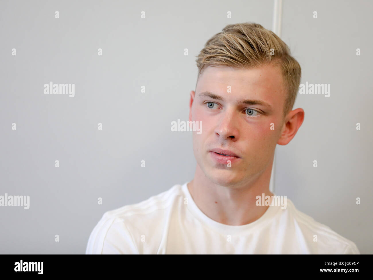 The German player Max Meyer sits during a media appointment at the team ...