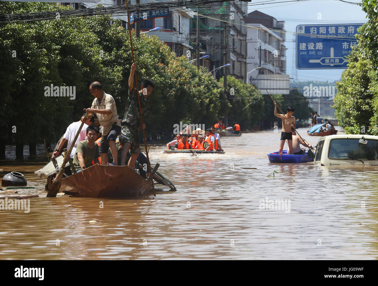 Hengyang, China's Hunan Province. 3rd July, 2017. Rescuers work on a ...