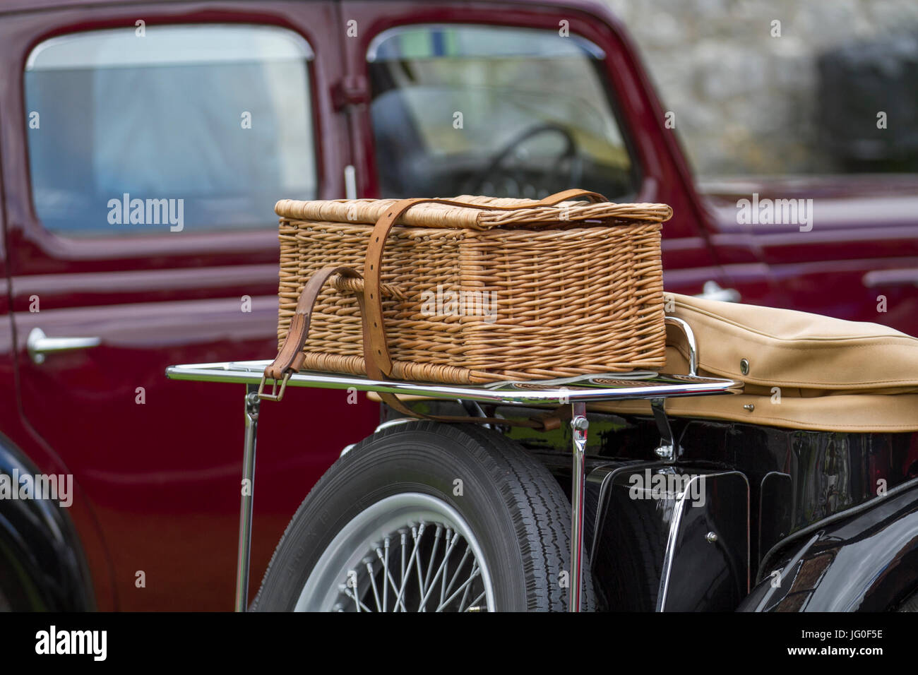 Classic, collectable restored vintage vehicles, with wicker woven ...