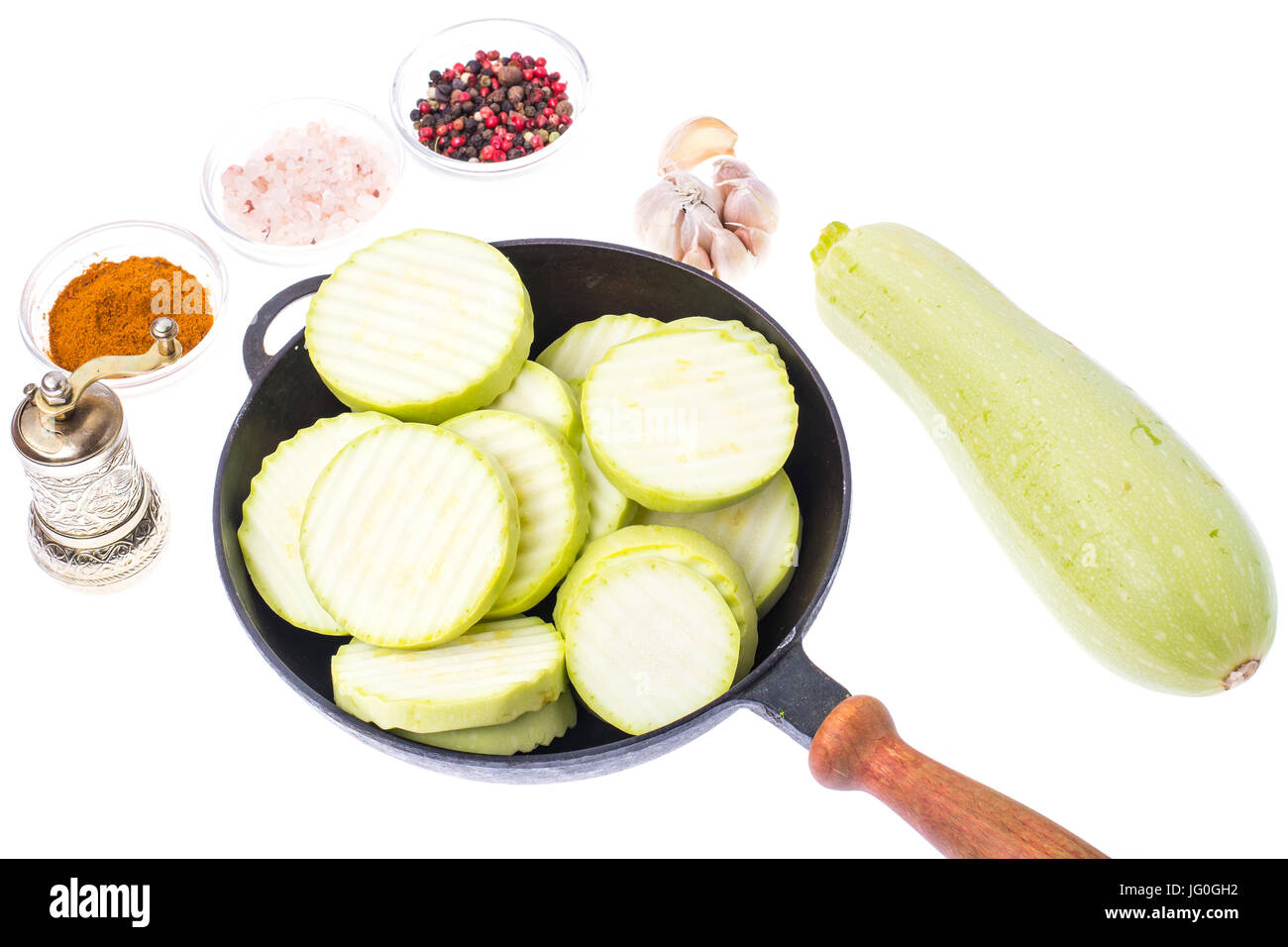 Sliced courgette zucchini frying hi-res stock photography and images ...