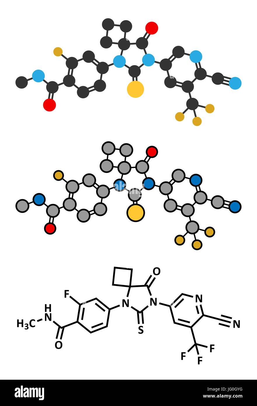 Apalutamide prostate cancer drug molecule. Conventional skeletal ...