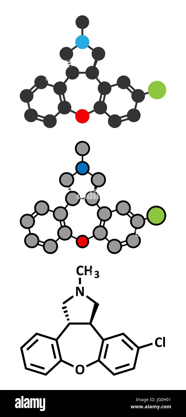 Asenapine antipsychotic drug molecule. Conventional skeletal formula ...