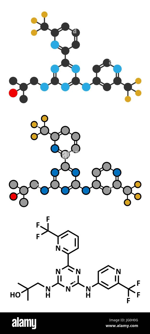 Enasidenib cancer drug molecule (IDH2 inhibitor). Conventional skeletal ...