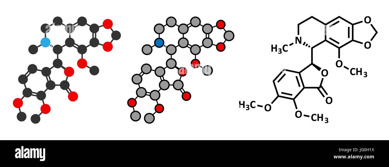 Noscapine antitussive drug molecule. Conventional skeletal formula and ...