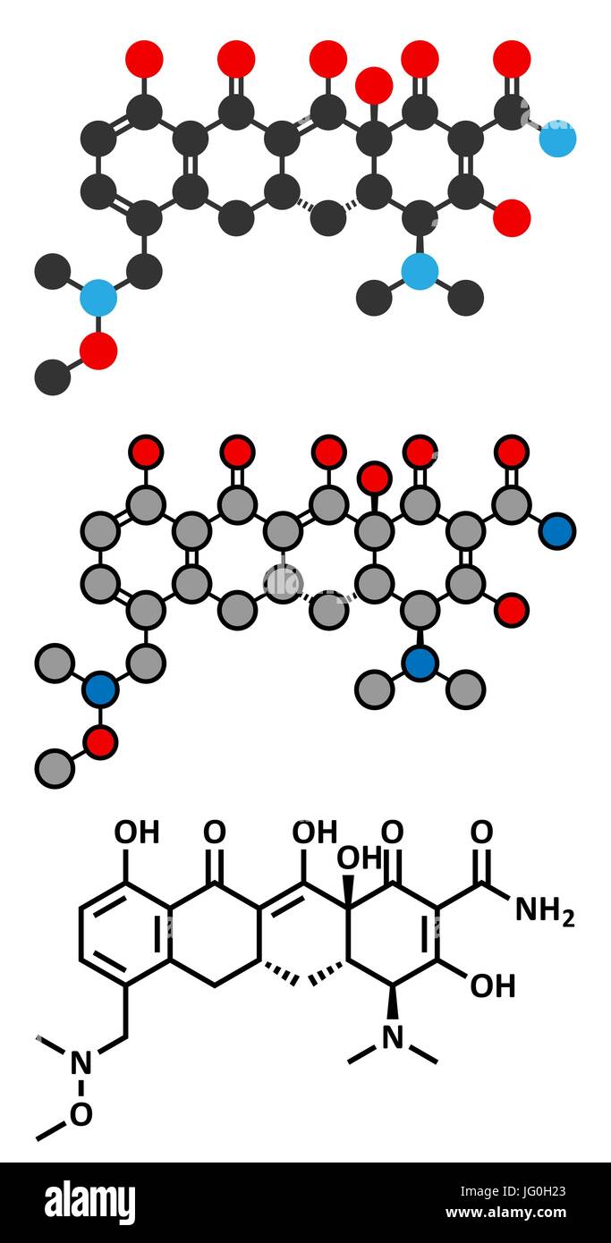Sarecycline antibiotic drug molecule (tetracycline class). Conventional ...