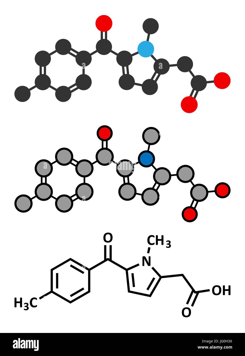 Tolmetin NSAID drug molecule. Conventional skeletal formula and ...