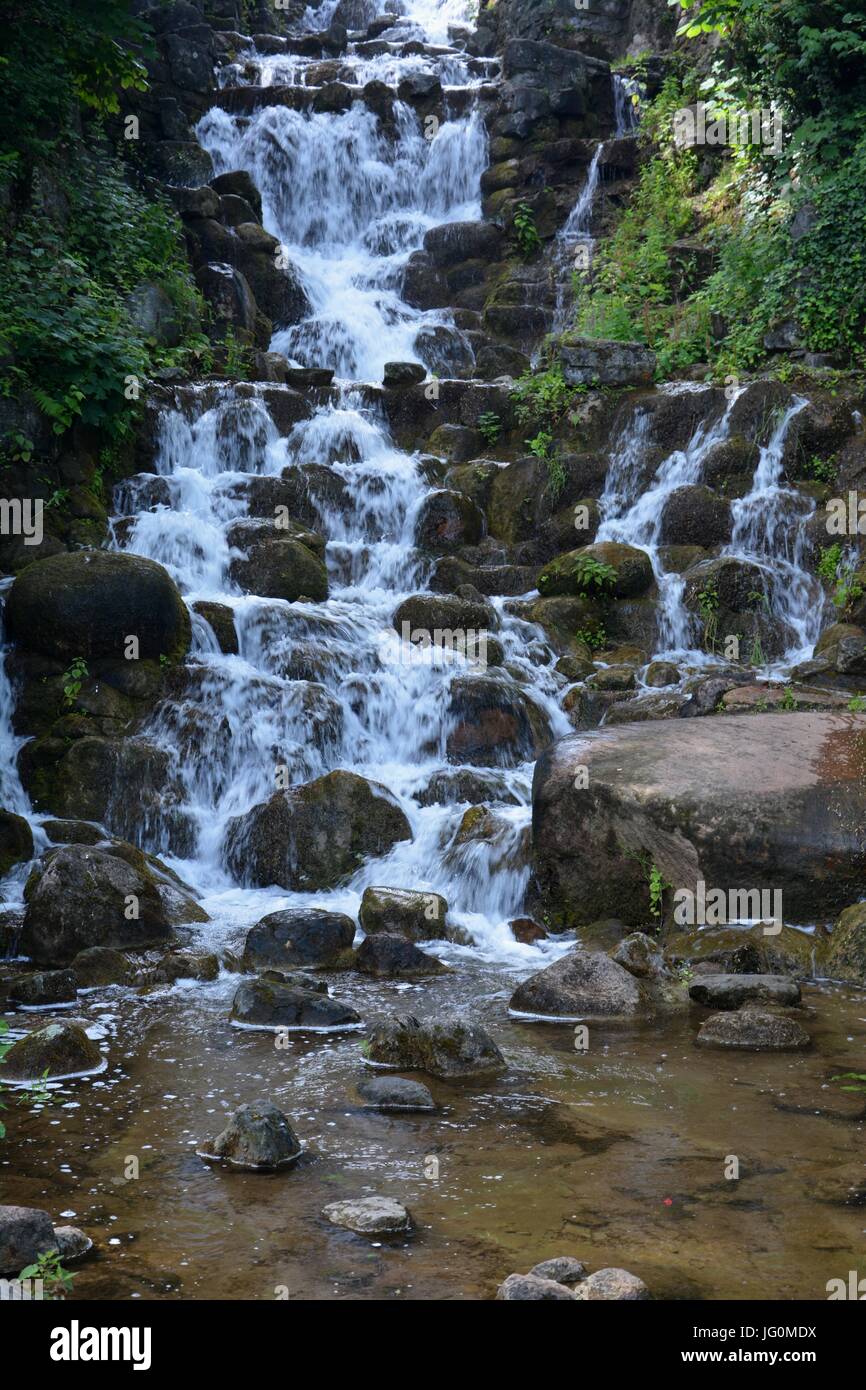 Waterfall in Viktoriapark in Berlin Kreuzberg on June 25, 2015, Germany ...
