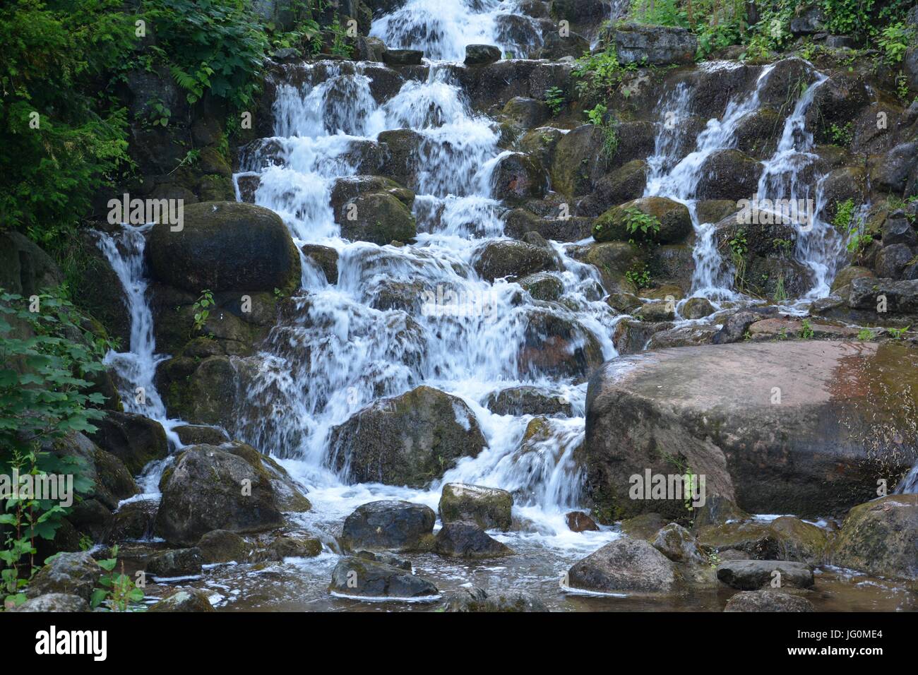 Waterfall in Viktoriapark in Berlin Kreuzberg on June 25, 2015, Germany ...