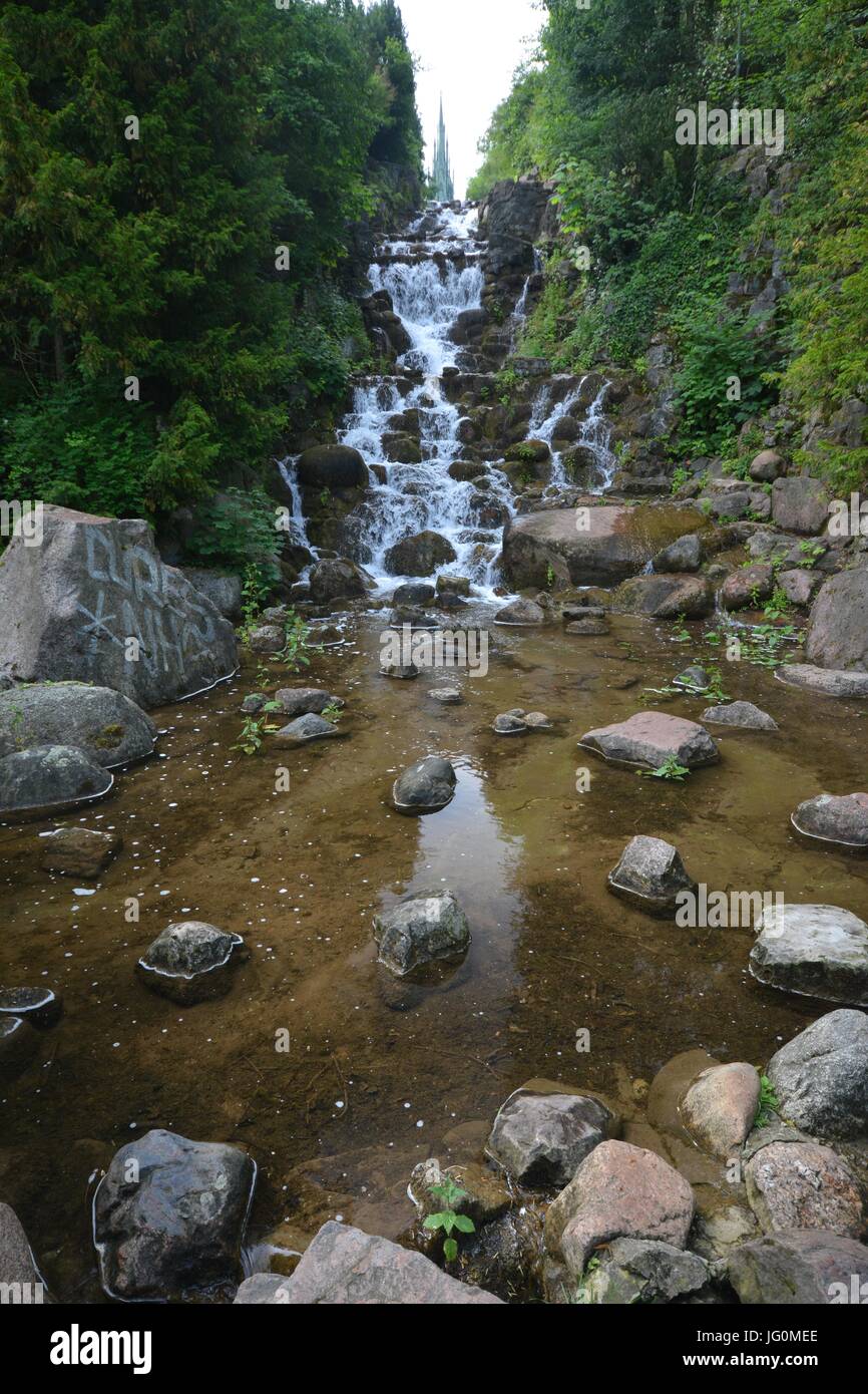 Waterfall in Viktoriapark in Berlin Kreuzberg on June 25, 2015, Germany ...