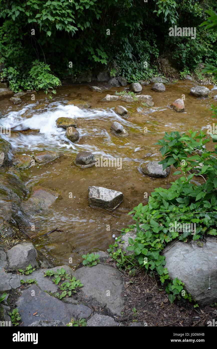 Waterfall in Viktoriapark in Berlin Kreuzberg on June 25, 2015, Germany ...